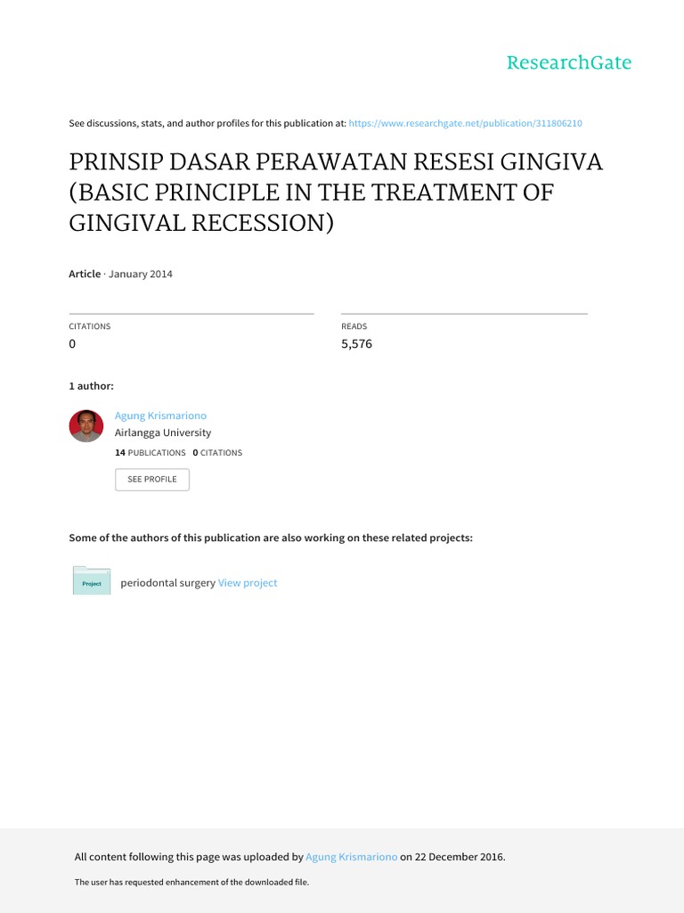 Prinsip Dasar Perawatan Resesi Gingiva | PDF