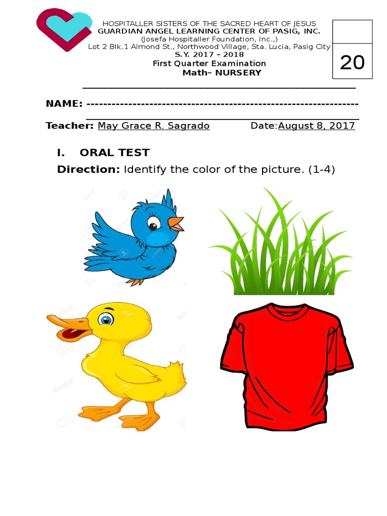 Nursery Math Exam | PDF