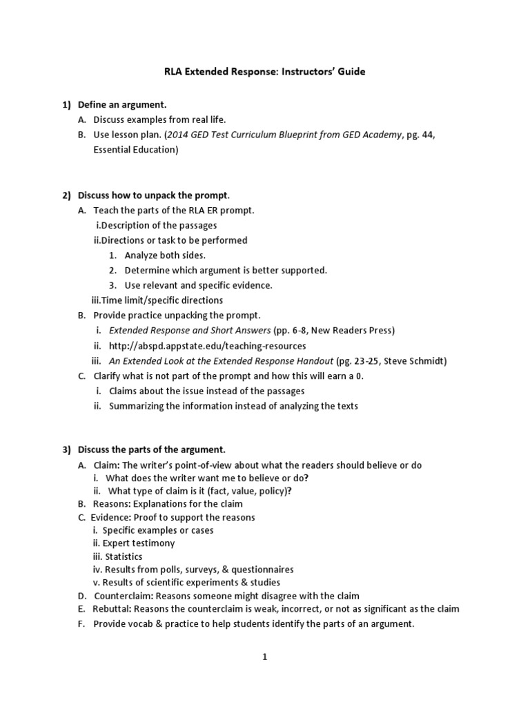 RLA Extended Response, Instructors' Guide | PDF | Argument | Reason