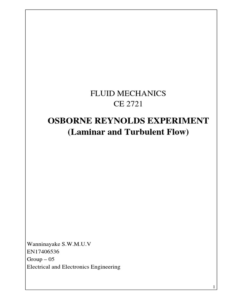 Osborne Reynold Experiment | PDF | Laminar Flow | Reynolds Number