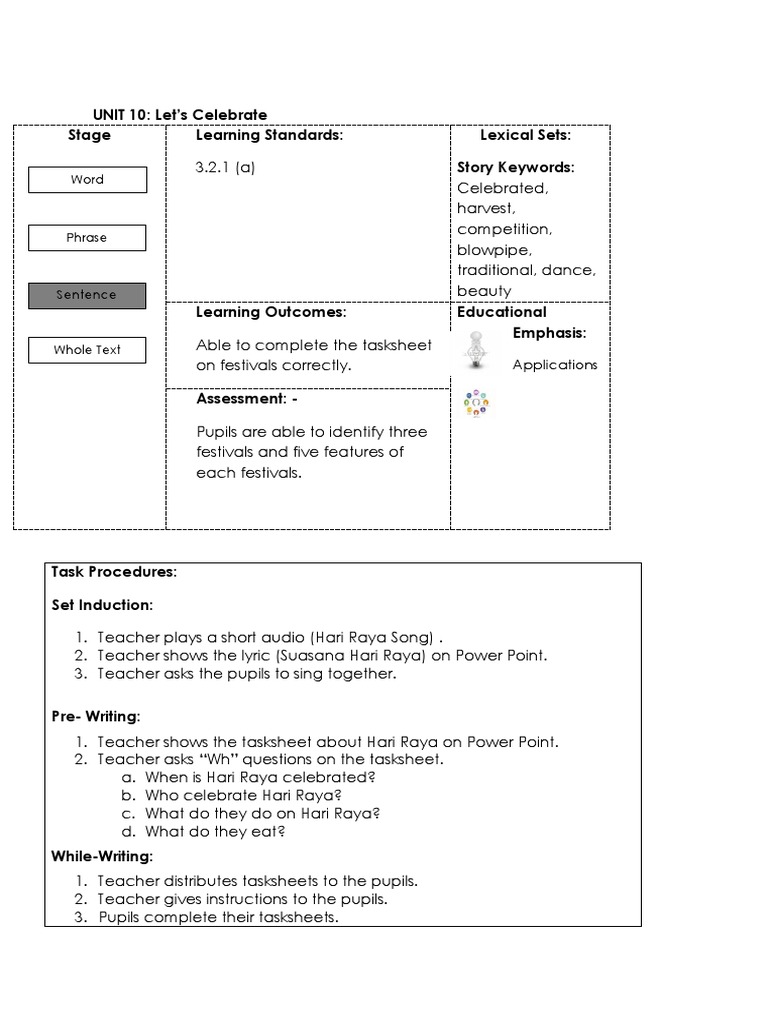 UNIT 10: Let's Celebrate Stage Learning Standards: Lexical Sets: Story ...