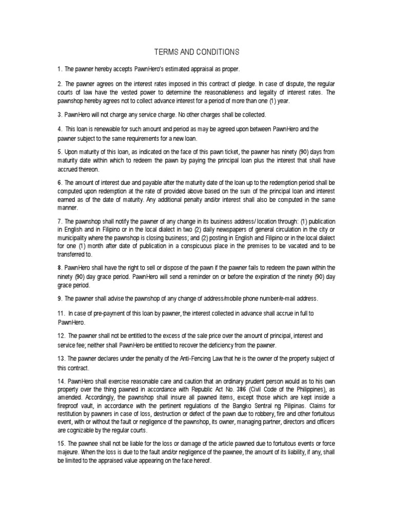 Termsandconditions PDF Pawnbroker Interest