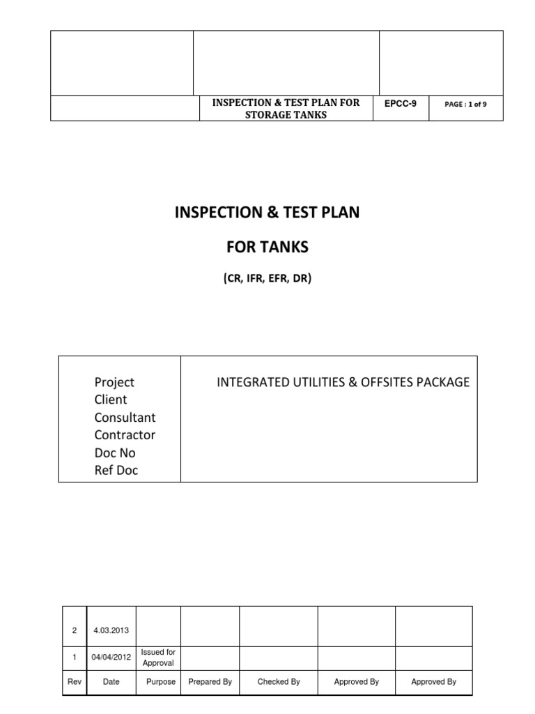 5 - TANK ITP - INSPECTION & TEST PLAN FOR TANKS.docx | Nondestructive ...