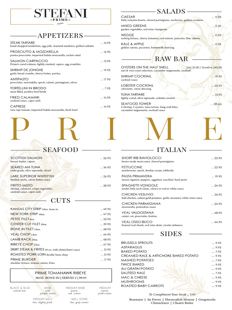 Stefani Prime Menu | PDF | Cuisine | European Cuisine
