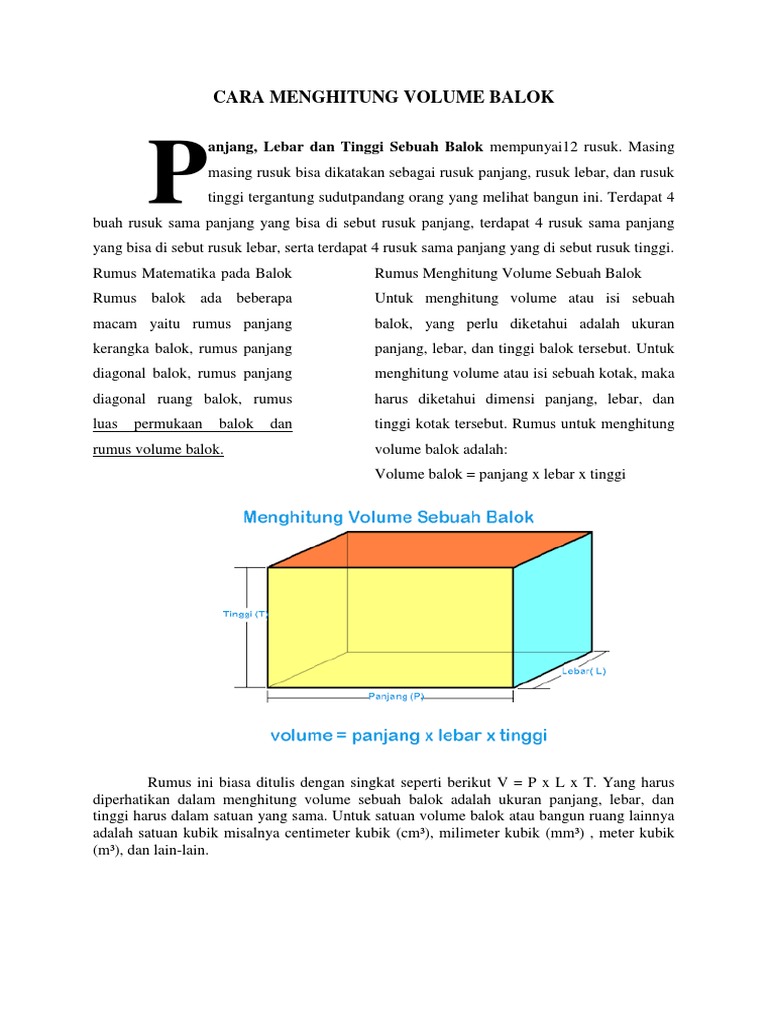 Cara Menghitung Volume Balok | PDF