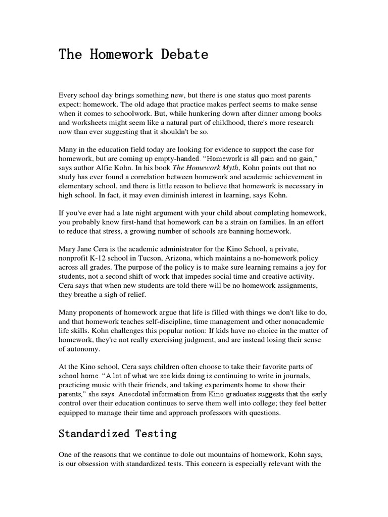 The Homework Debate: Standardized Testing | PDF | Homework ...