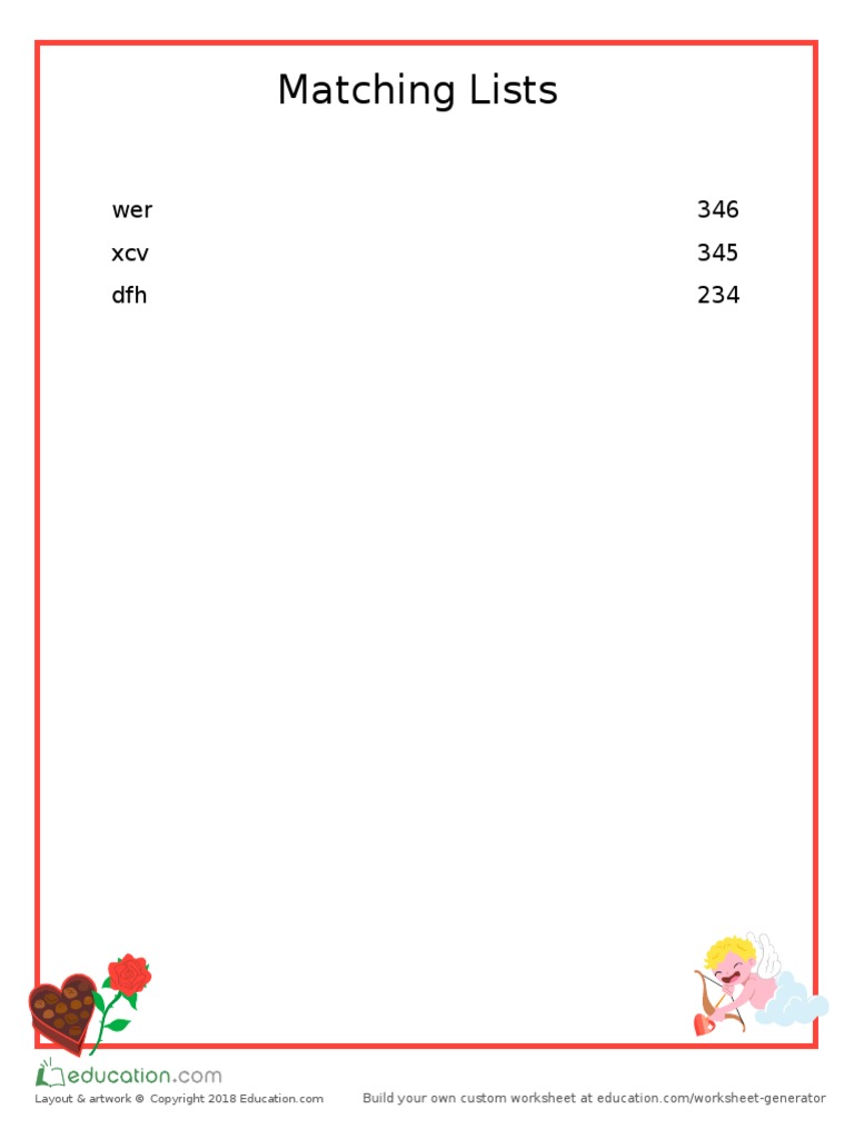 Matching Lists: Wer 346 XCV 345 DFH 234 | PDF