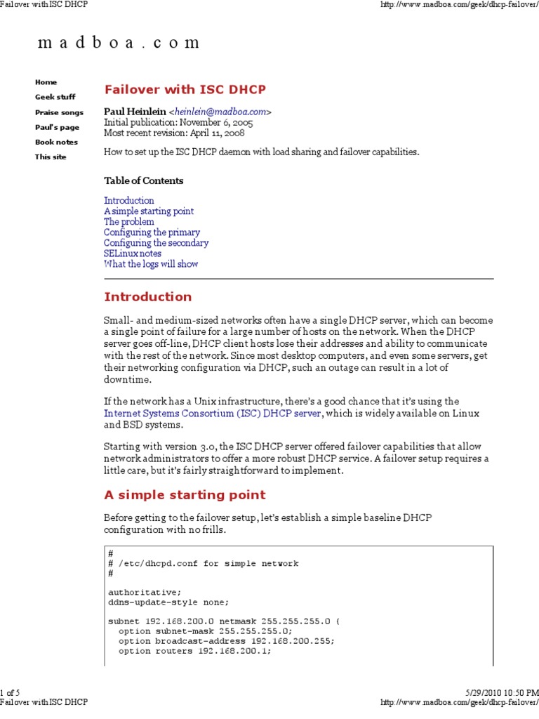 Failover With ISC DHCP | PDF | Port (Computer Networking) | Computer Network