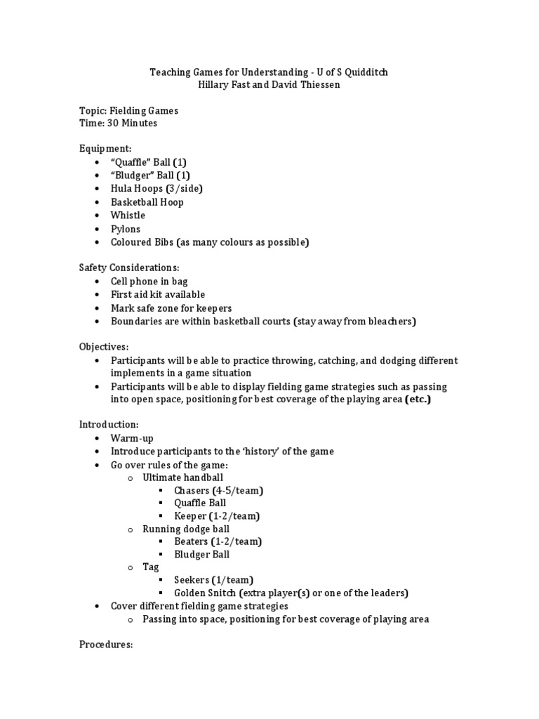 Teaching Games For Understanding - Quidditch | PDF | Sports Rules And ...