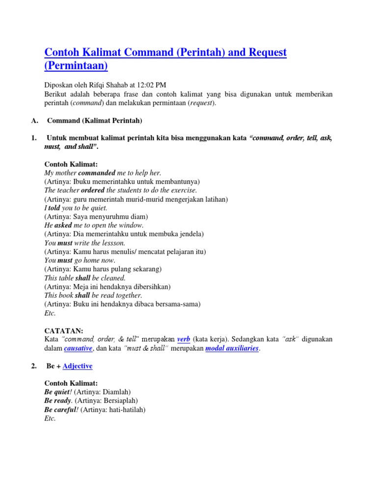 Contoh Kalimat Command dan Request | PDF