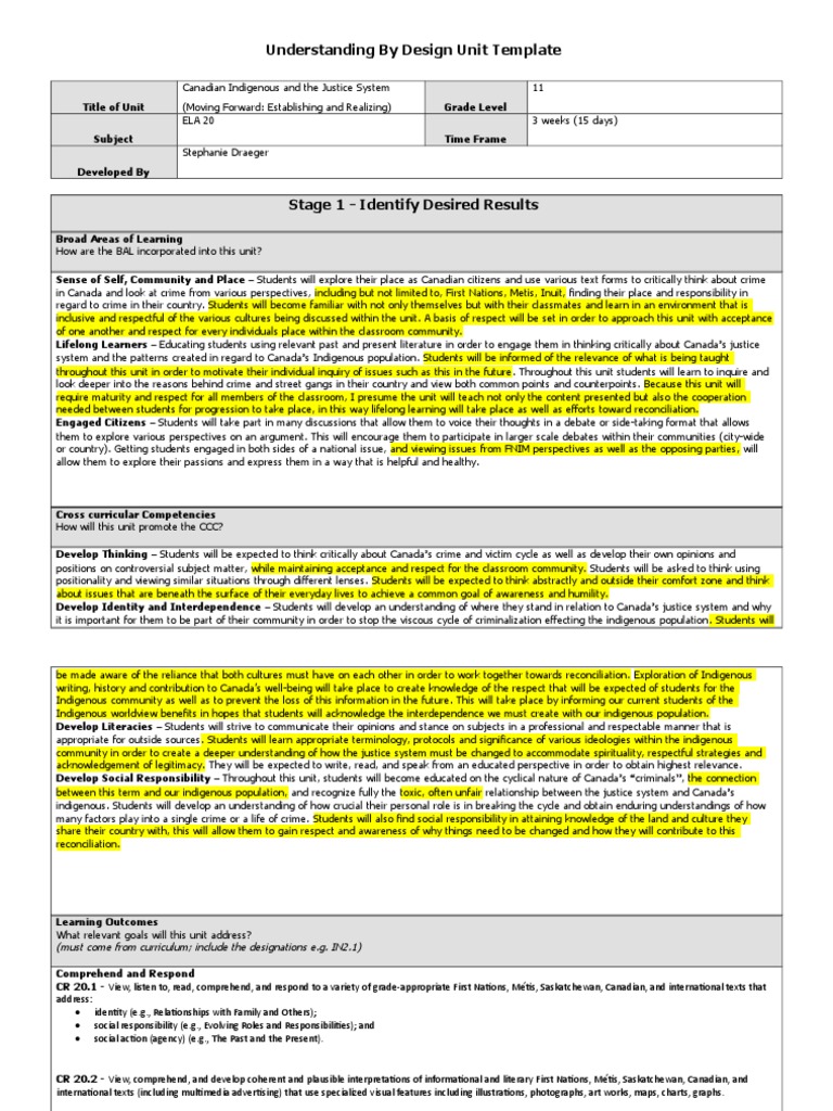 UBD Unit Plan: Indigenous Justice Issues | PDF | Rubric (Academic ...
