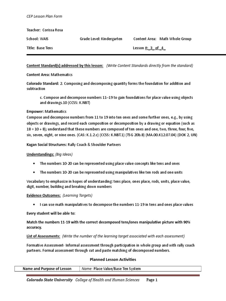 CEP Lesson Plan Form | PDF | Educational Assessment | Lesson Plan