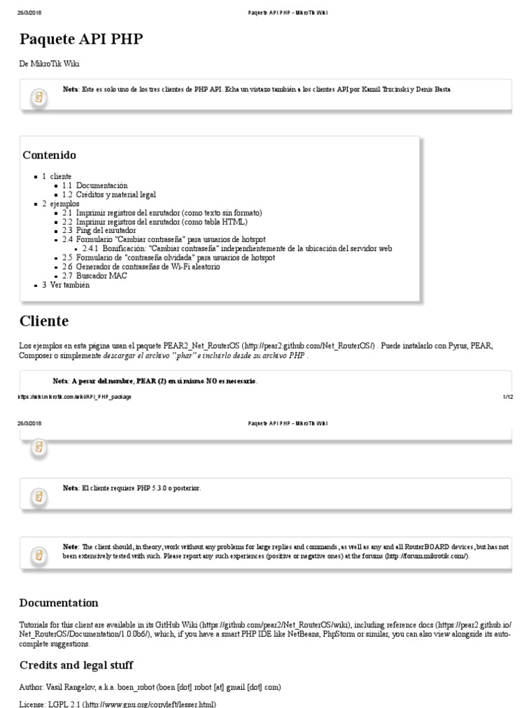 Paquete API PHP - MikroTik Wiki-Es | PDF | Cookie HTTP | Xhtml