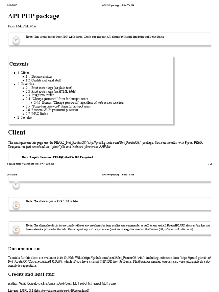 API PHP Package - MikroTik Wiki | PDF | Http Cookie | Html
