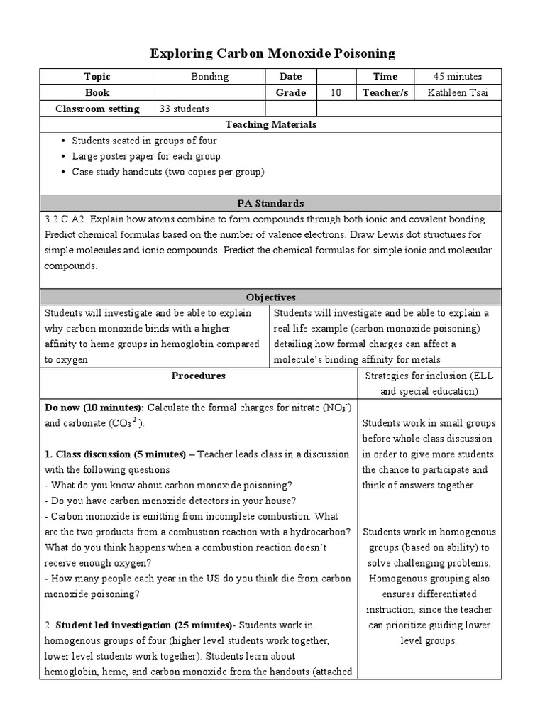 Lewis Structures Lesson Plan | PDF | Hemoglobin | Carbon Monoxide
