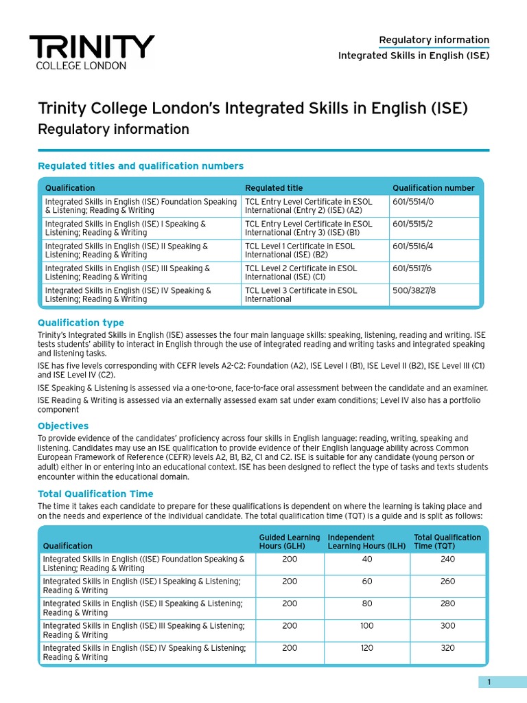 Integrated Skills in English (ISE) Regulatory Information | PDF | Test ...