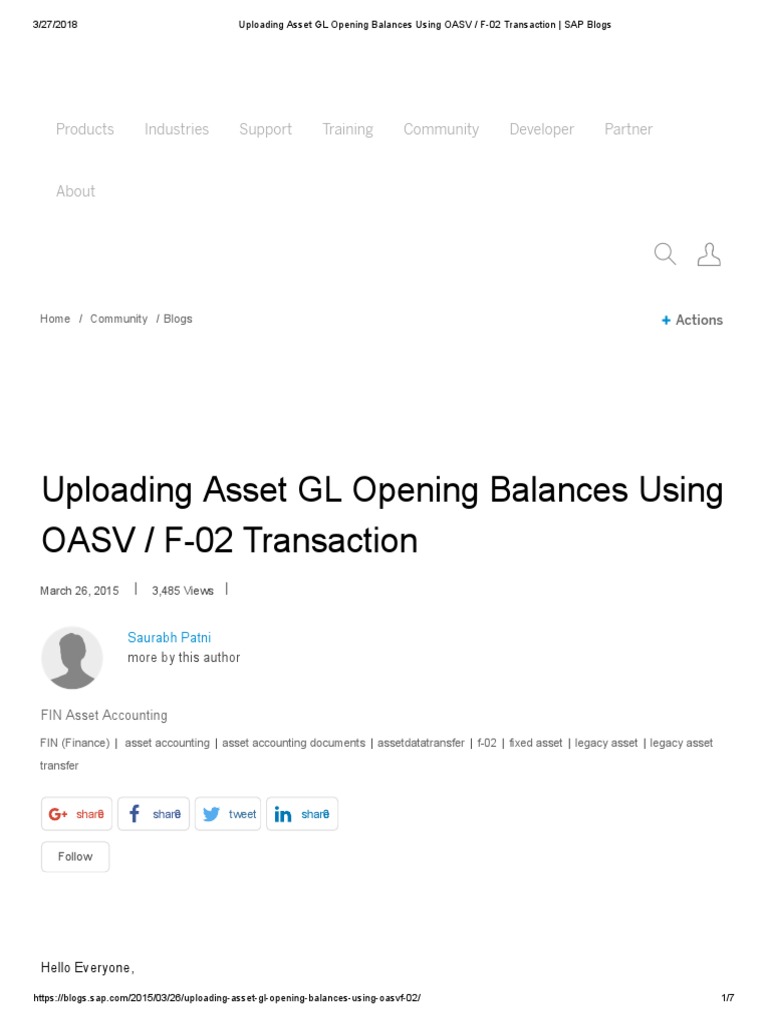 Uploading Asset GL Opening Balances Using OASV - F-02 Transaction - SAP ...