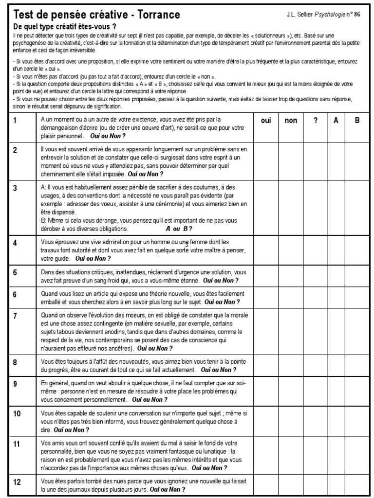 Créativité Le Test de Torrance | PDF | Créativité | Psychologie