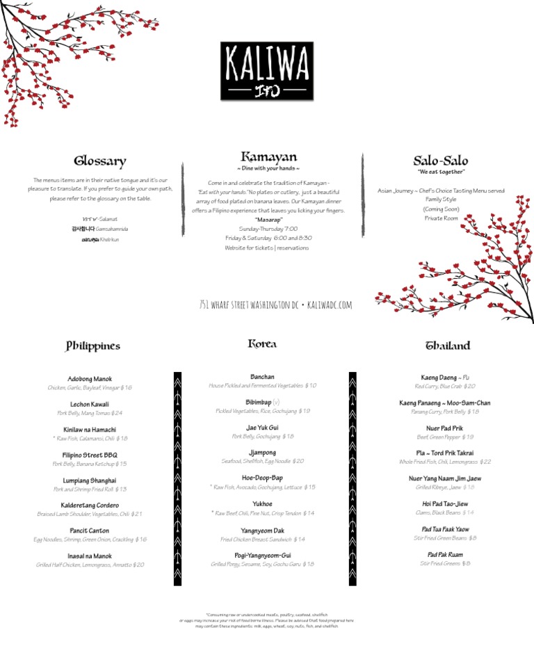 Kaliwa opening menu | Cuisine | Foods