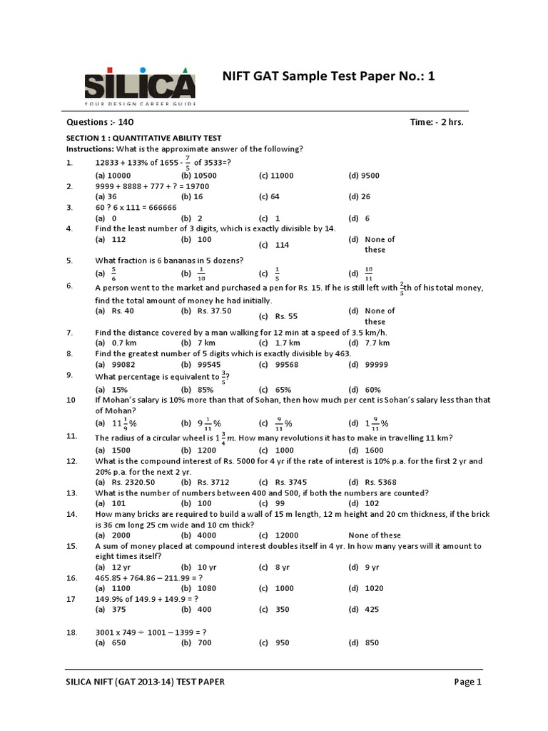 NIFT GAT Sample Test Paper 1 | PDF | Poliomyelitis | Question