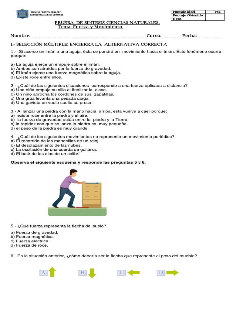 Prueba Fuerza y Movimiento | PDF | Movimiento (física) | Magnetismo
