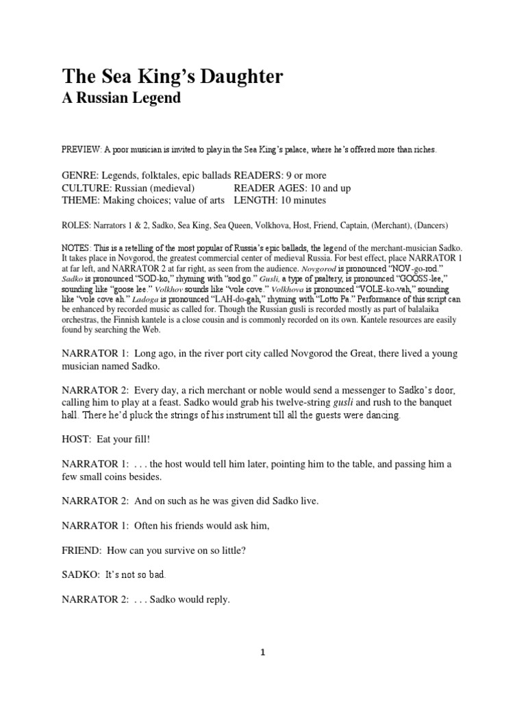 The Sea King's Daughter: A Russian Legend | PDF | Entertainment ...