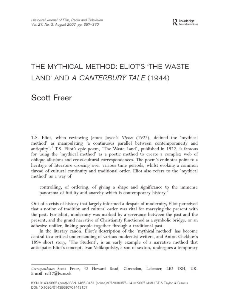The Mythical Method | PDF | T. S. Eliot | The Canterbury Tales