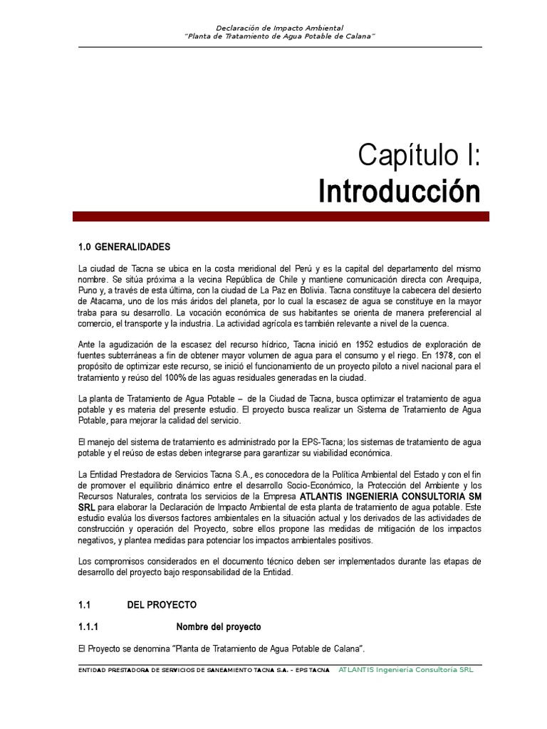 Capitulo I Introduccion Calana | PDF | Reservorio | Agua potable