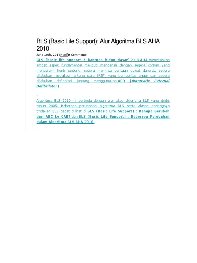 Algoritma BLS AHA 2010 dan Penerapannya | PDF | Kesehatan Holistik