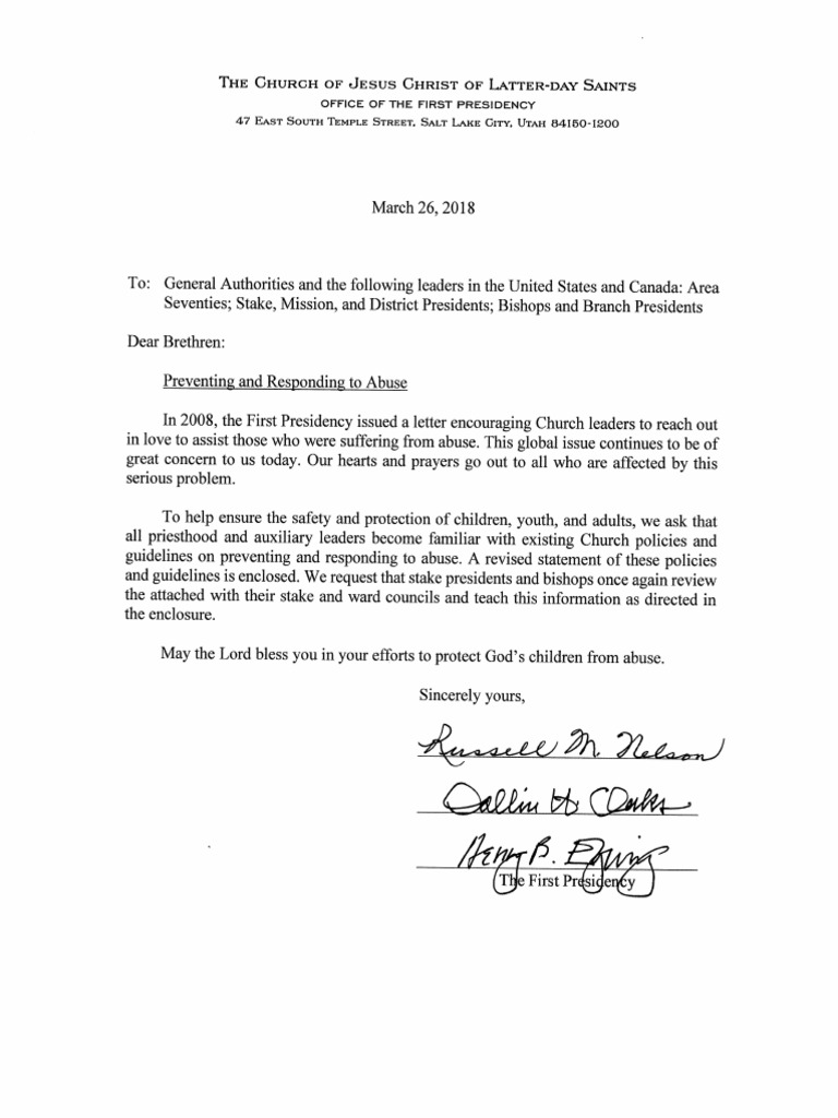 Preventing and Responding To Abuse First Presidency Letter | PDF