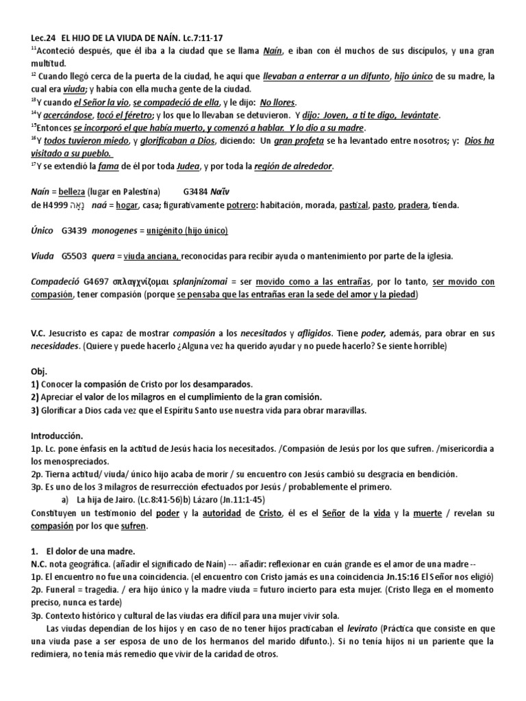 Lec - 24 El Hijo de La Viuda de Naín | PDF | Jesús | Cristo (título)