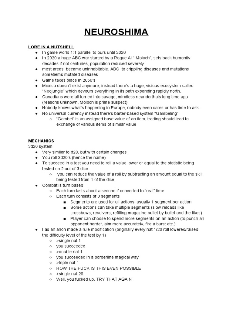 NEUROSHIMA English Outline | PDF | Nature
