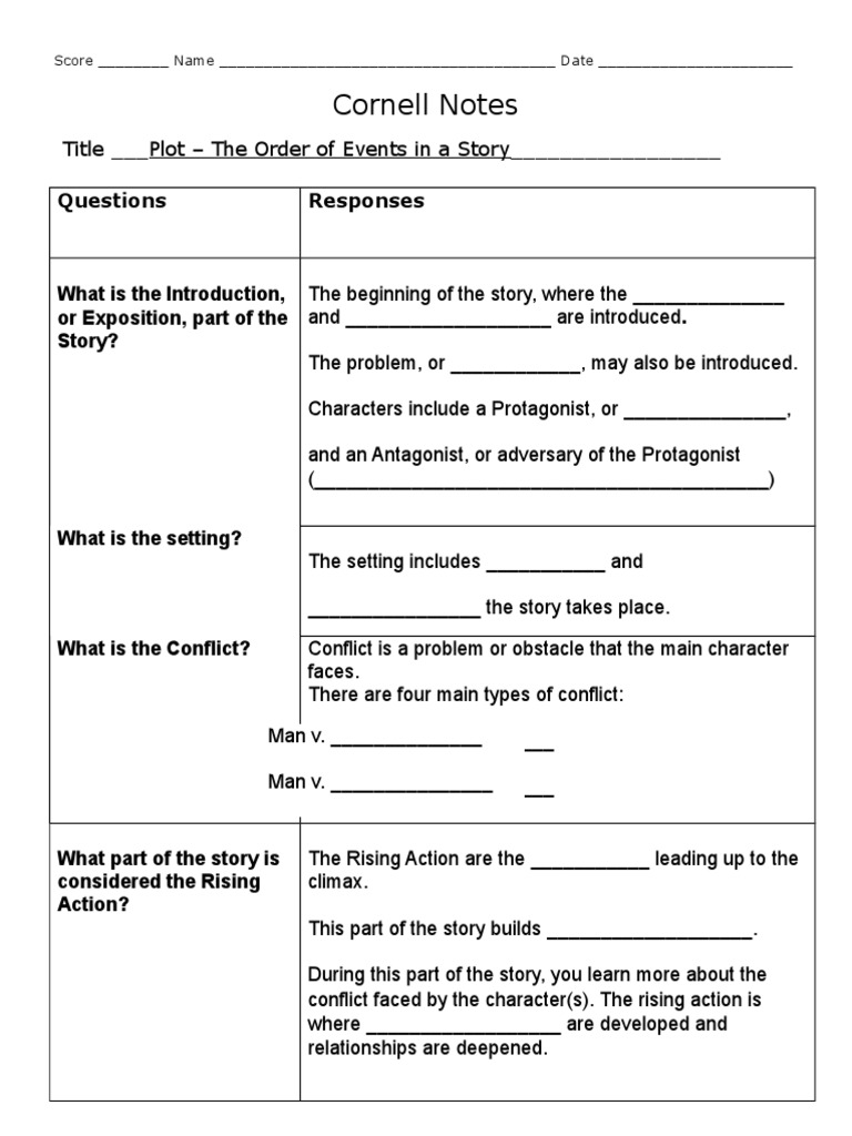 Cornell - Notes - For Plot Order of Events Student | PDF | Leisure