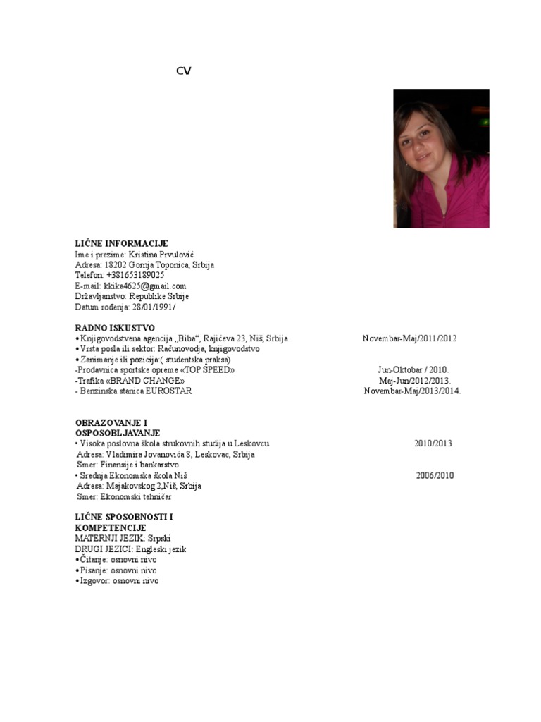 Kristina Prvulović CV | PDF