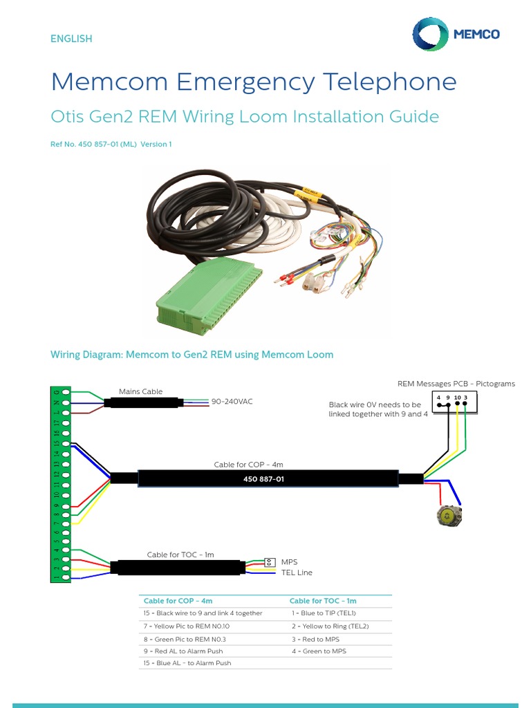 450 857 01ml c44cl Memcom Otis Gen2 Rem Wiring Loom v01 | PDF ...