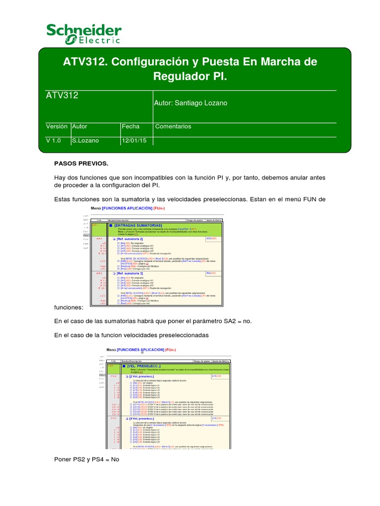 Regulador PI Con ATV 312 Programacion Sesnsor 2 Hijos | PDF | Velocidad | Presión