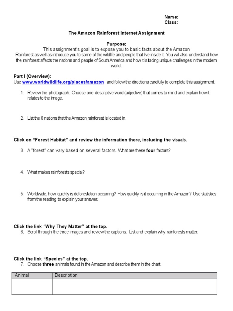 Amazon Rainforest Webquest | PDF | Amazon Rainforest | Rainforest