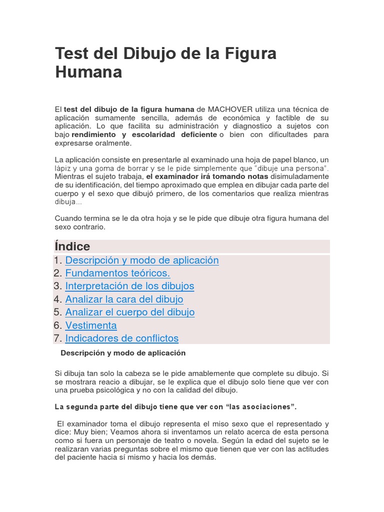 Test Del Dibujo de La Figura Humana | Dibujo | Conflicto (Proceso)