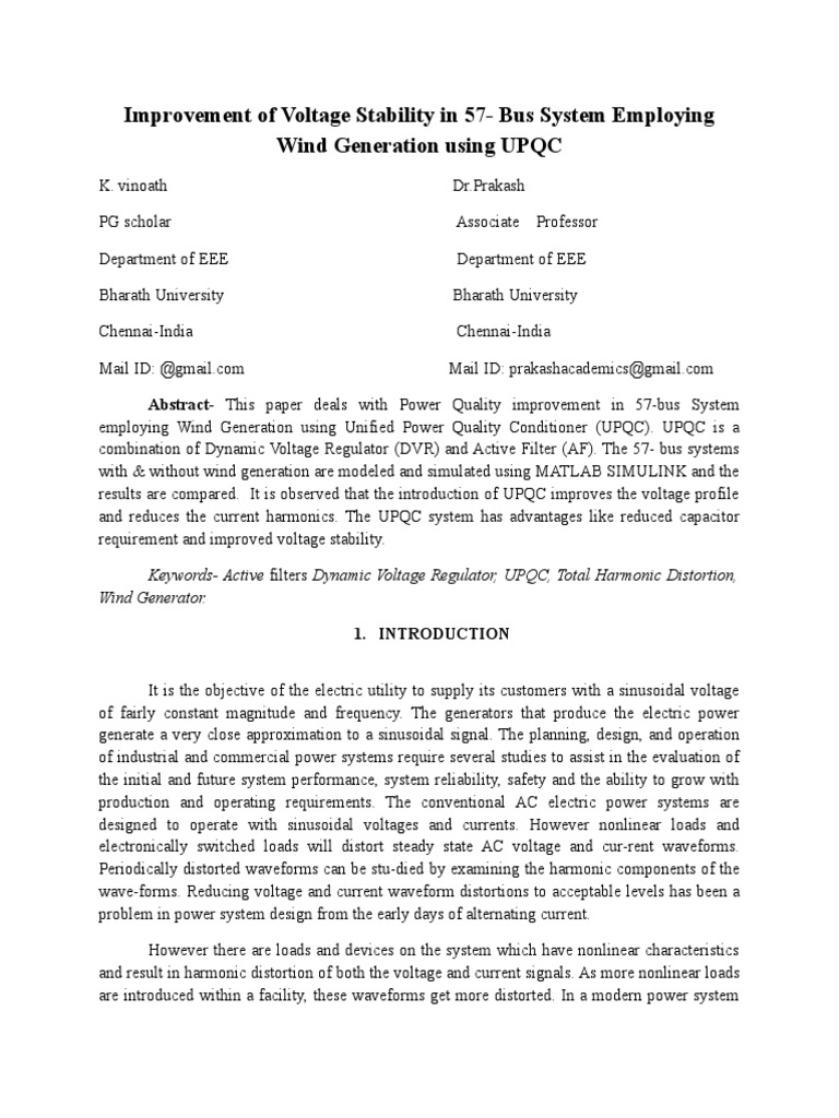Improving Voltage Stability in a 57-Bus System Employing Wind Generation using Unified Power ...