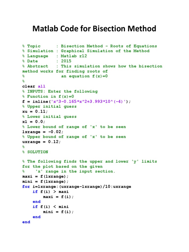 Matlab Code For Bisection Method: Clear | Download Free PDF | Algorithms And Data Structures ...