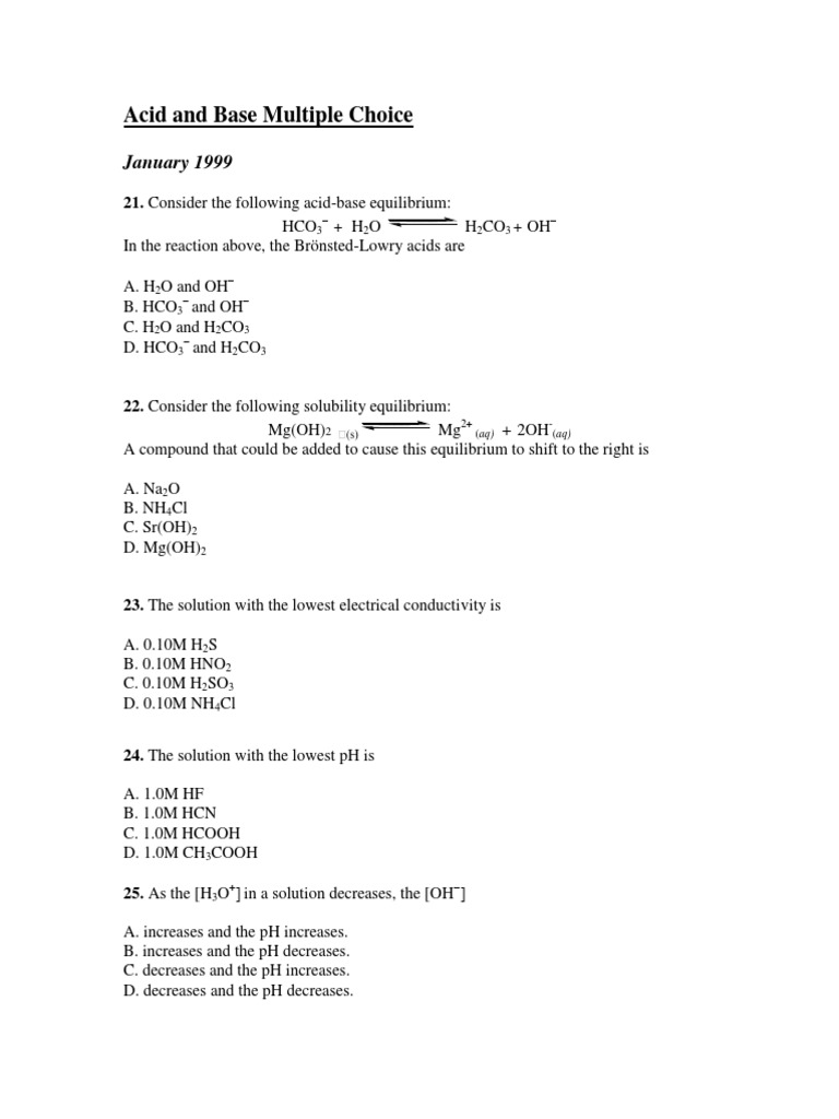 Acids and Bases MC | PDF | Acid | Ph