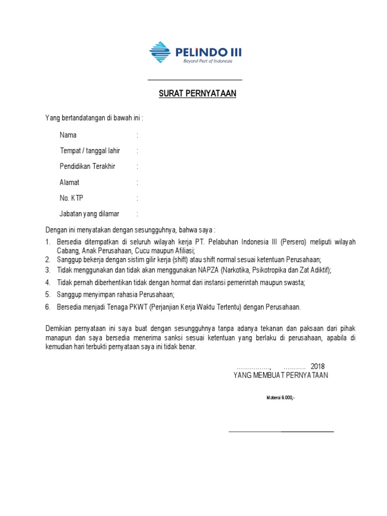 Surat Pernyataan Tik 2018 | PDF
