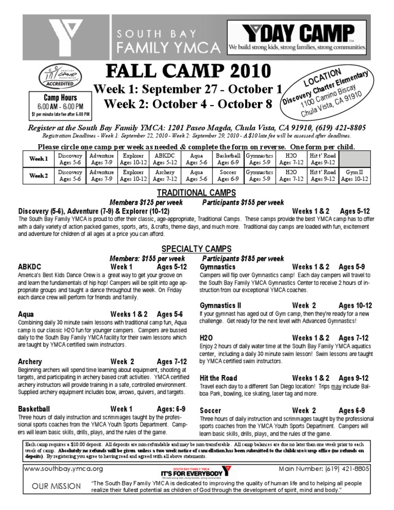 South Bay YMCA Fall Camp Brochure 2010 | PDF | Archery | Camping