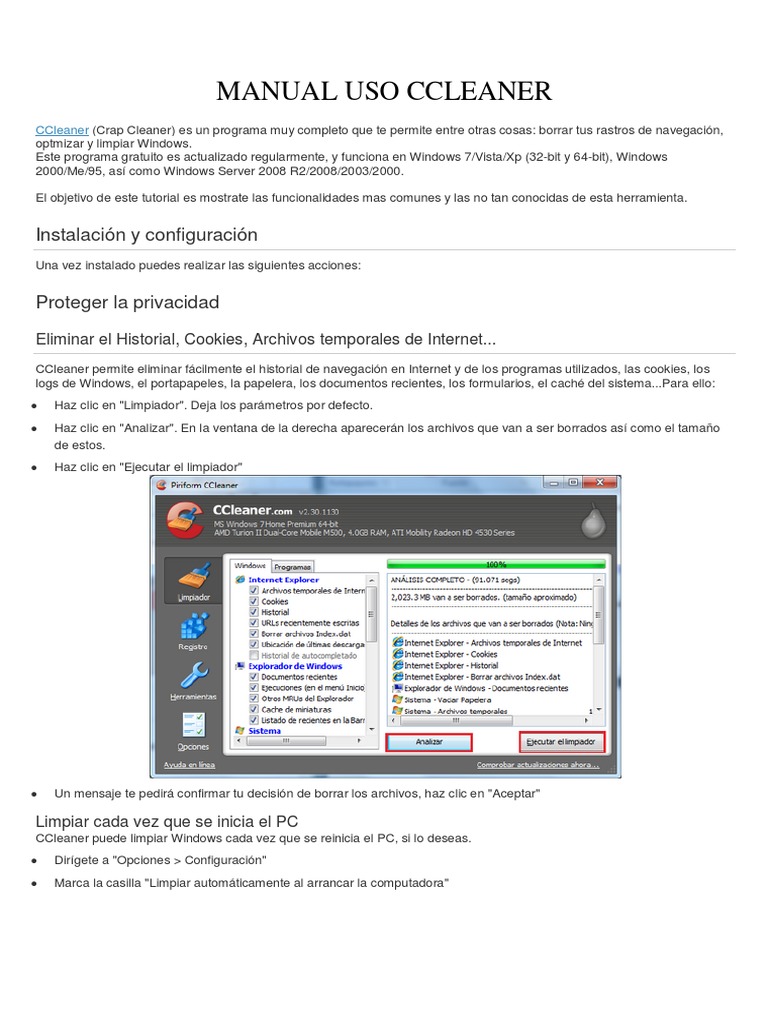 Manual de Uso Ccleaner | PDF | Archivo de computadora | Microsoft Windows