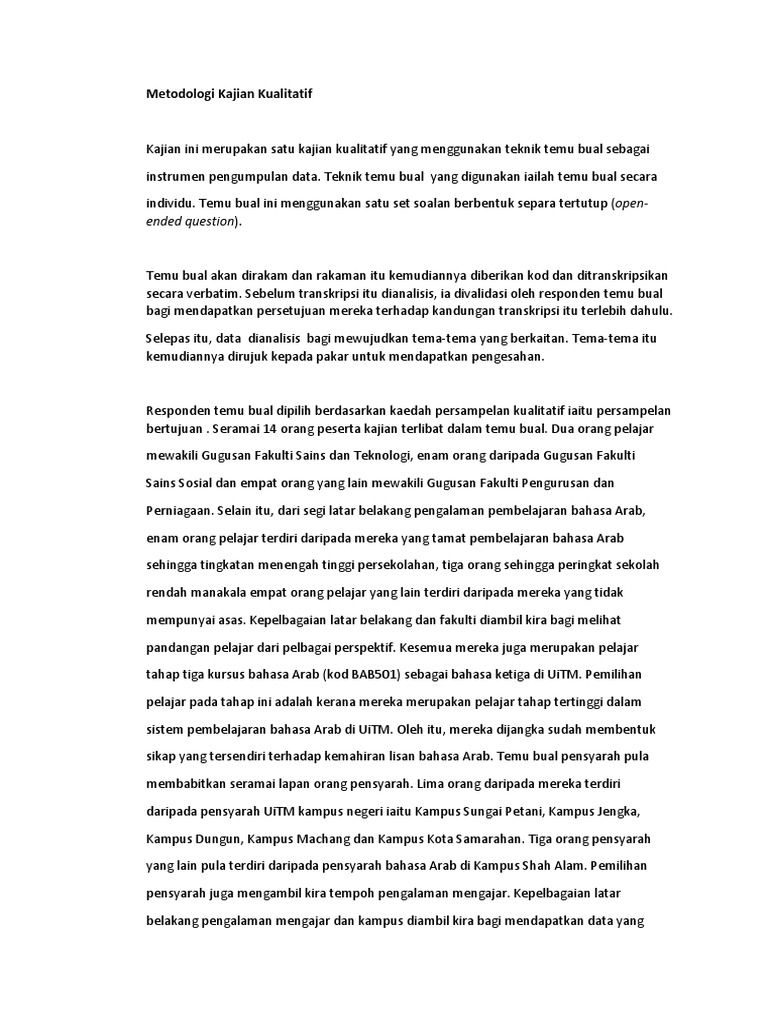 Contoh Metodologi Kajian Kualitatif | PDF