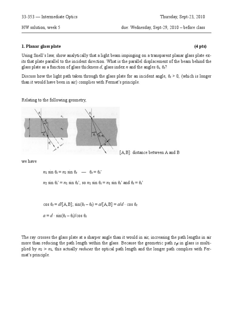 Planar Glass Plate (4 PTS) | PDF | Reflection (Physics) | Physical ...