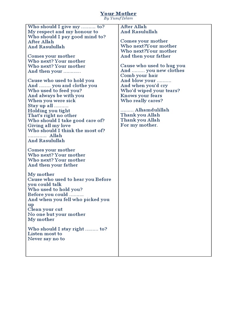 Your Mother Lyric | PDF