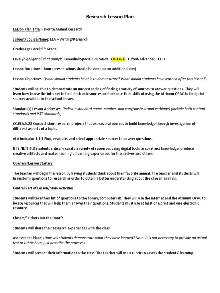 Research Lesson Plan | PDF | Lesson Plan | Teachers
