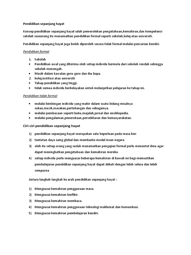 Pendidikan Sepanjang Hayat | PDF | Karier & Perkembangan
