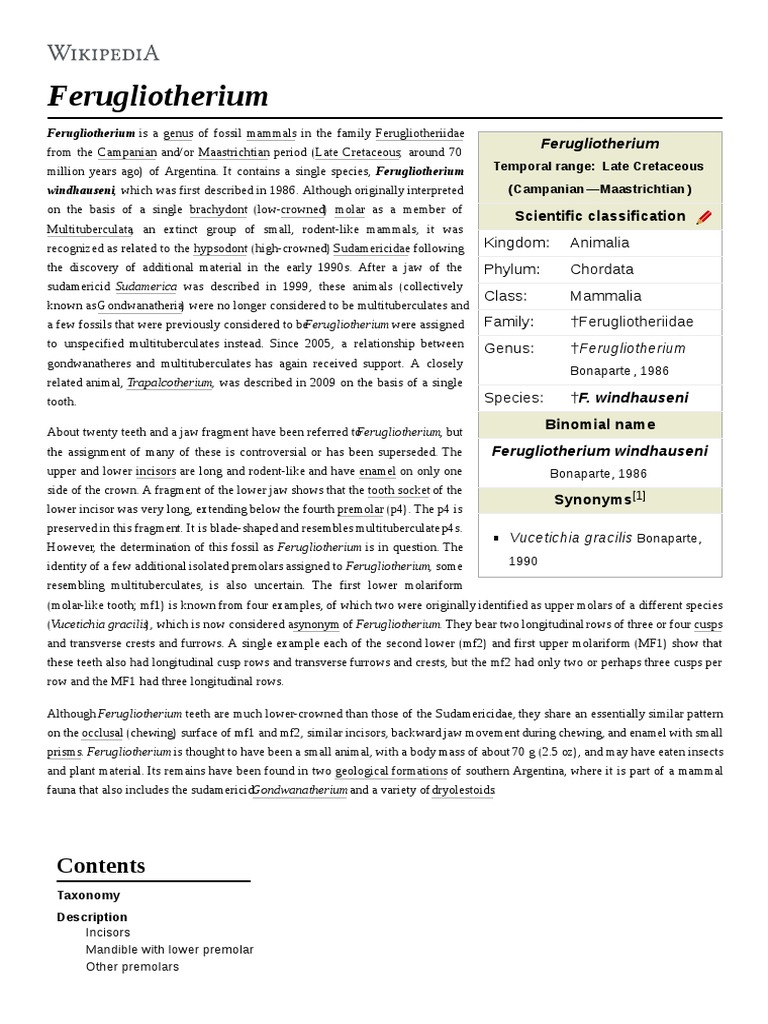 Ferugliotherium: Temporal Range: Late Cretaceous (Campanian ...
